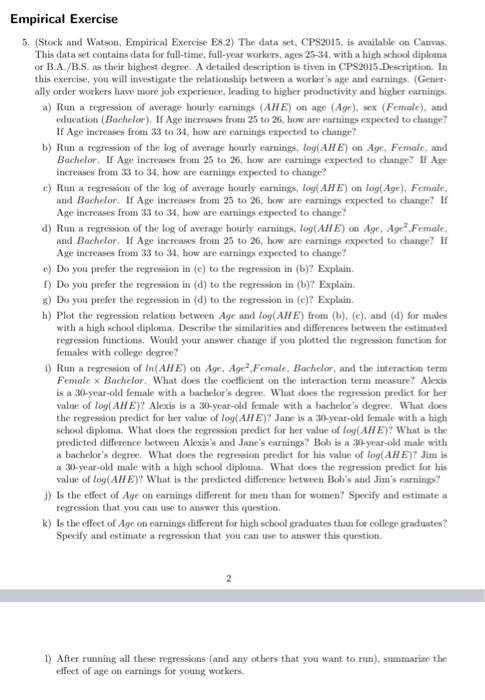 Solved 5. (Stock and Watson, Empirical Exercise E8.2) The | Chegg.com