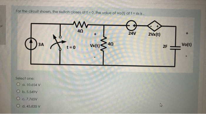 Solved For the circuit shown, the switch closes at t = 0, | Chegg.com