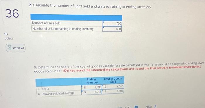 2. Calculate the number of units sold and units | Chegg.com