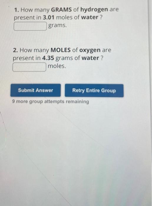 Solved 1. How many GRAMS of hydrogen are present in 3.01 | Chegg.com