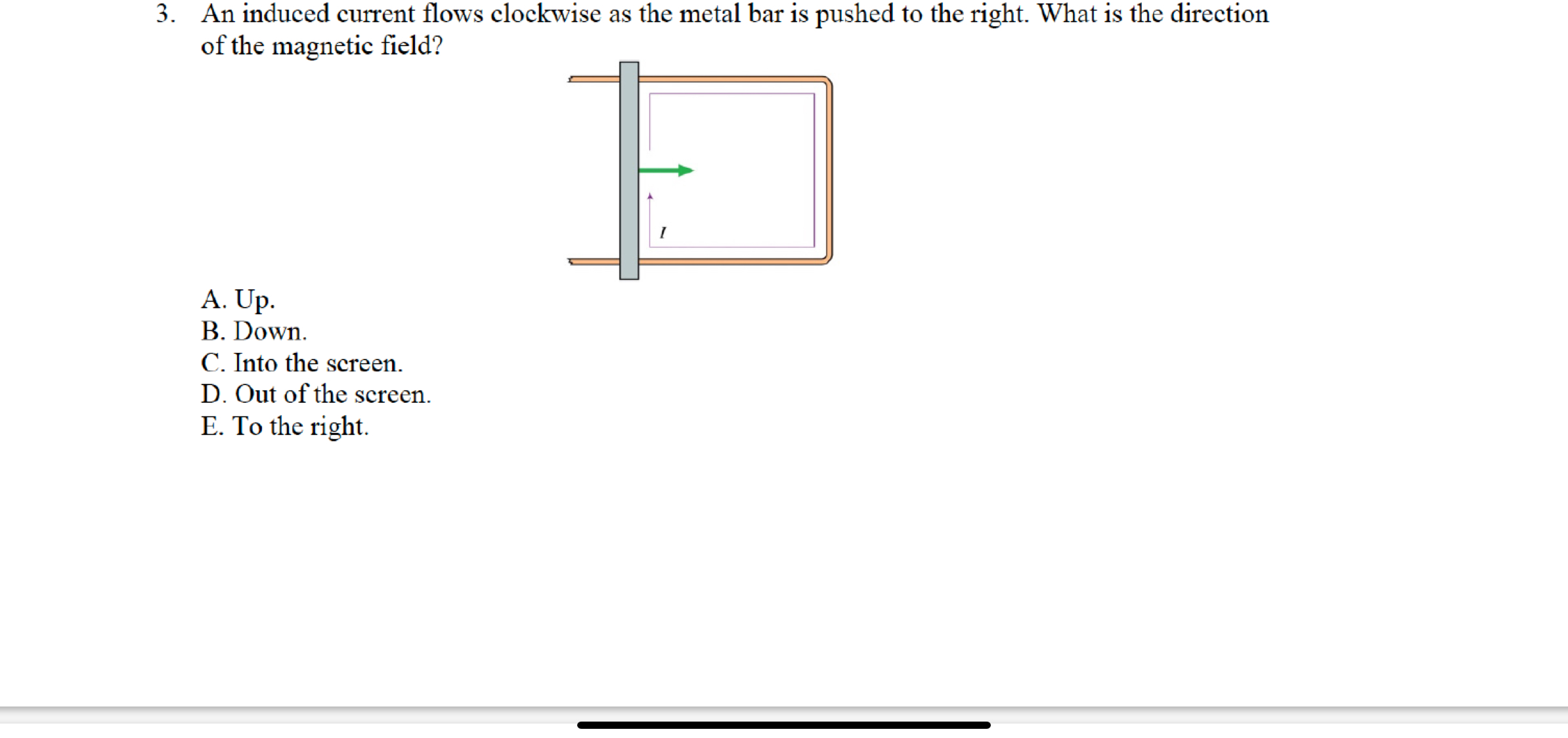 Solved An induced current flows clockwise as the metal bar | Chegg.com