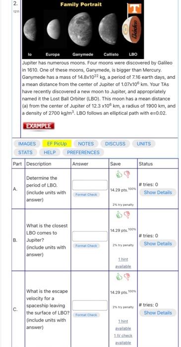 Solved 2. Family Portrait 1255 Callisto LBO Europa Ganymede | Chegg.com