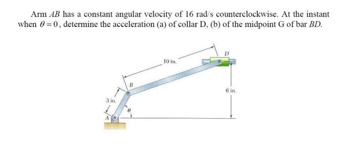 Solved Arm AB has a constant angular velocity of 16rad/s | Chegg.com
