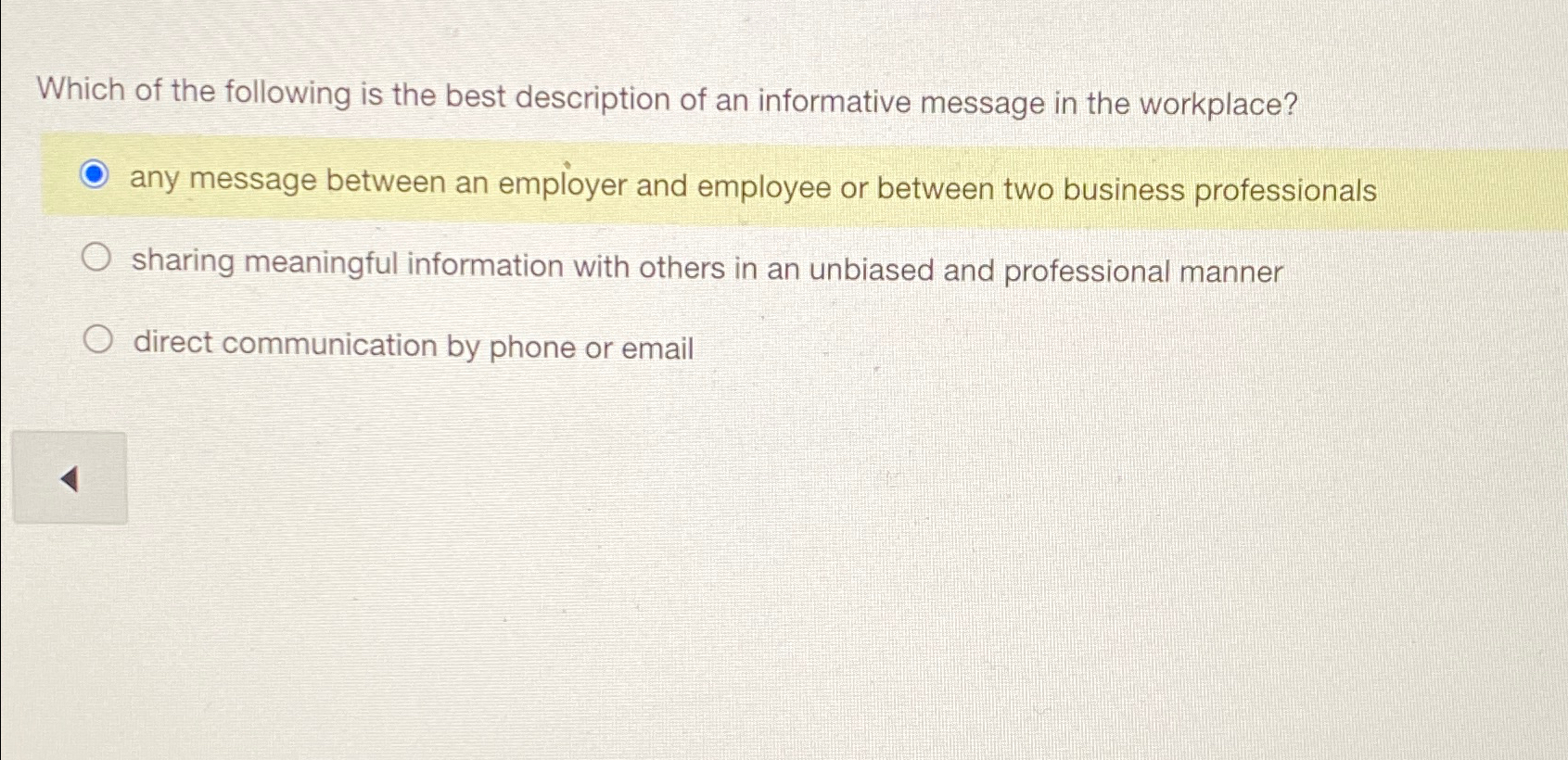 Solved Which of the following is the best description of an | Chegg.com