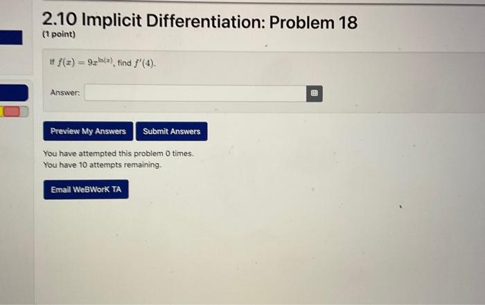Solved 2.10 Implicit Differentiation: Problem 18 (1 point) | Chegg.com
