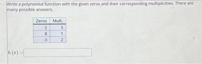 Solved Write a polynomial function with the given zeros and | Chegg.com