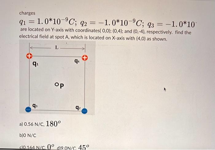 Solved charges q1=1.0∗10−9C;q2=−1.0∗10−9C;q3=−1.0∗10 are | Chegg.com