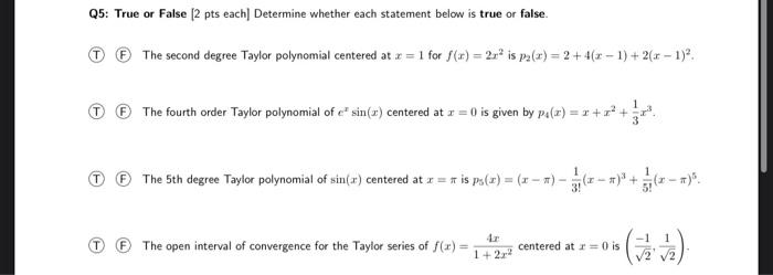 Solved 25: True or False [2 pts each] Determine whether each | Chegg.com