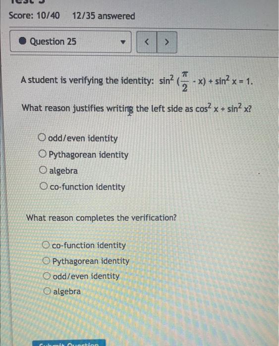 Solved A student is verifying the identity: | Chegg.com
