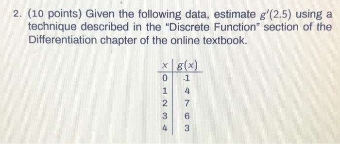 Solved 2. (10 points) Given the following data, estimate | Chegg.com