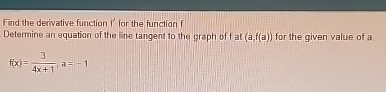 Solved Find the derivative function f' ﻿for the function | Chegg.com