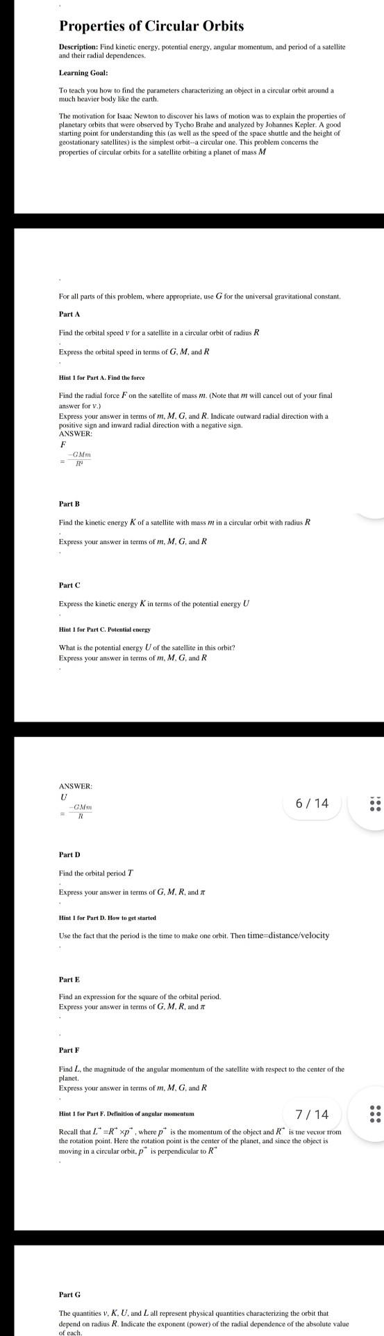 Solved Properties of Circular Orbits Description: Find | Chegg.com
