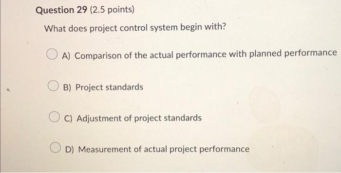 Solved Question 29 (2.5 points) What does project control | Chegg.com