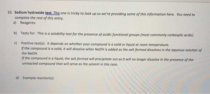Solved 10. Sodium hydroxide test. This one is tricky to look | Chegg.com