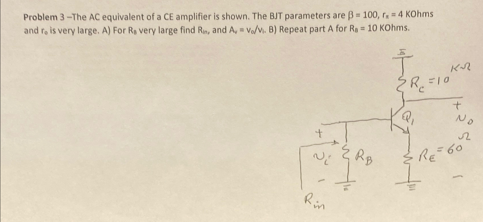 Solved Problem 3 -The AC equivalent of a CE amplifier is | Chegg.com