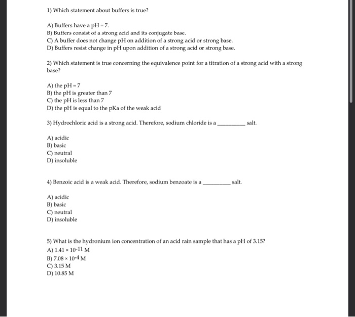 Solved 1) Which statement about buffers is true? A) Buffers | Chegg.com
