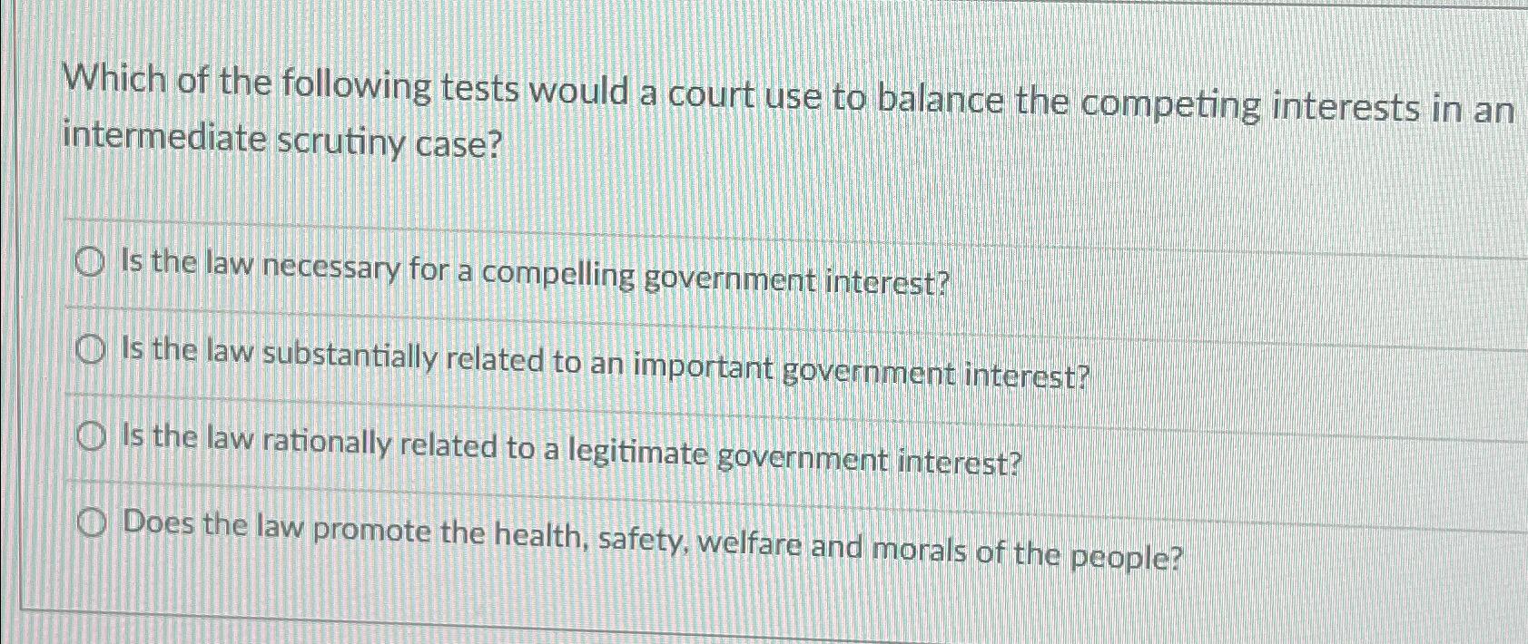 Solved Which of the following tests would a court use to | Chegg.com