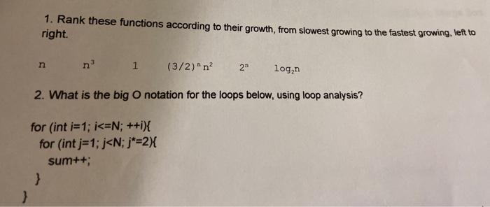 Solved 1. Rank these functions according to their growth, | Chegg.com