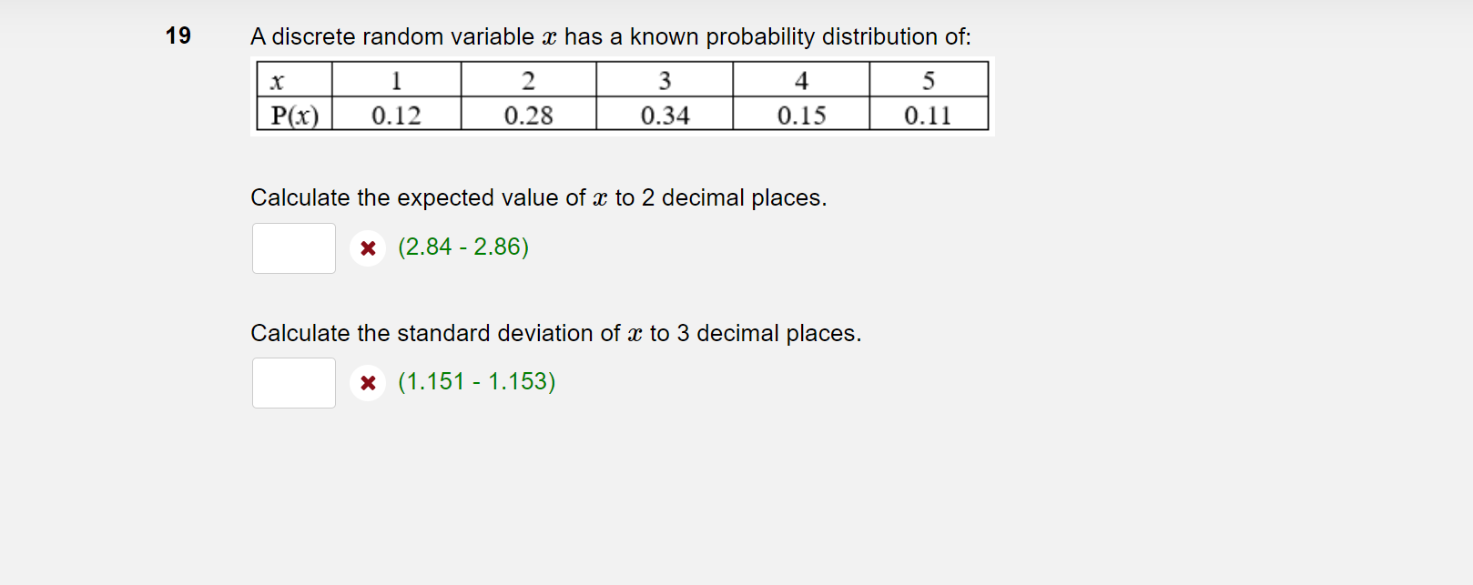 Solved A discrete random variable x ﻿has a known probability | Chegg.com