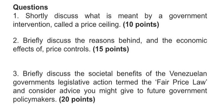 Solved Case study 1 - Price Controls in Venezuela Venezvela, | Chegg.com