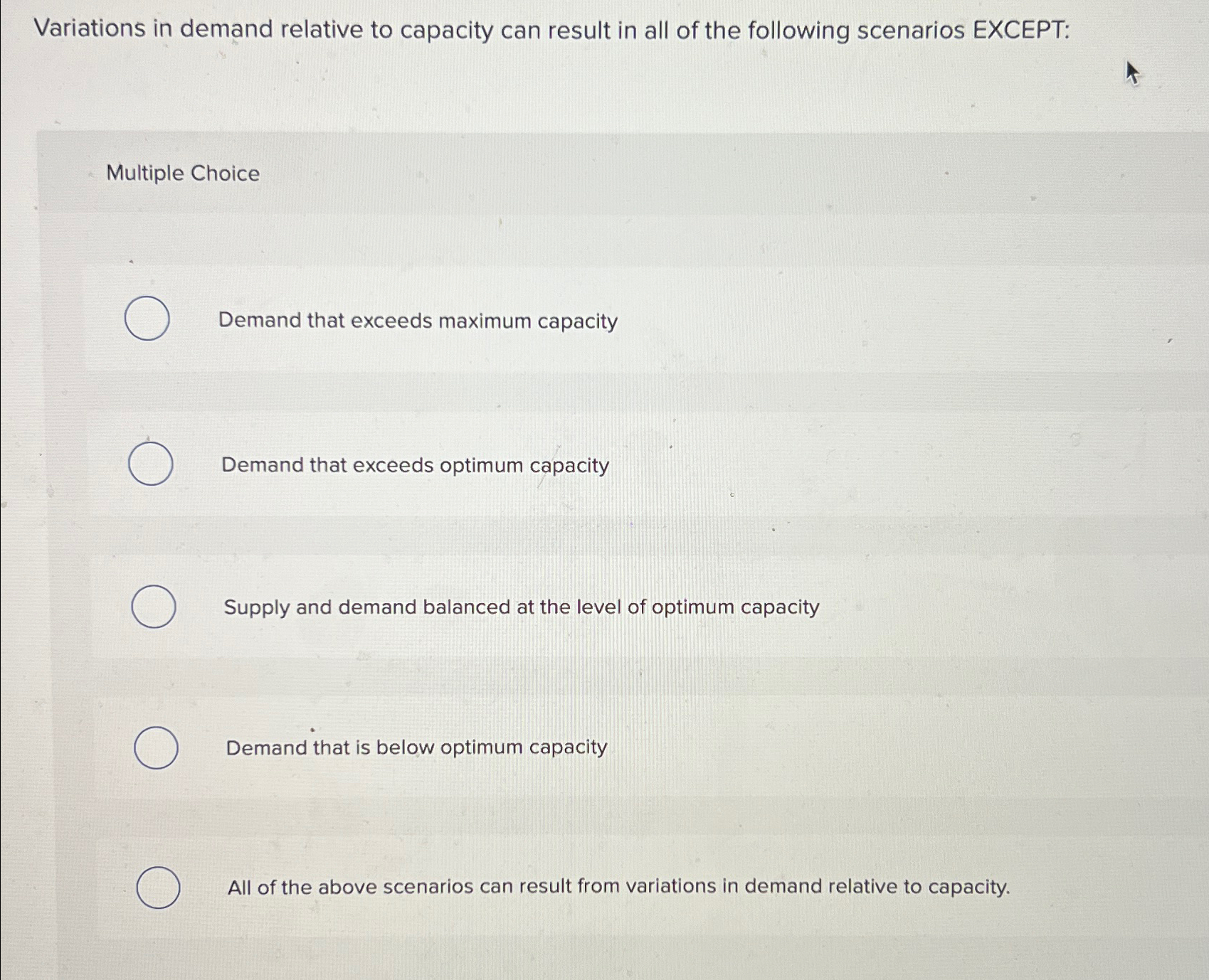 Solved Variations in demand relative to capacity can result | Chegg.com