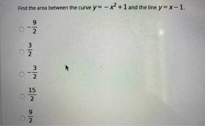 Solved Find the area between the curve y= - x2 +1 and the | Chegg.com