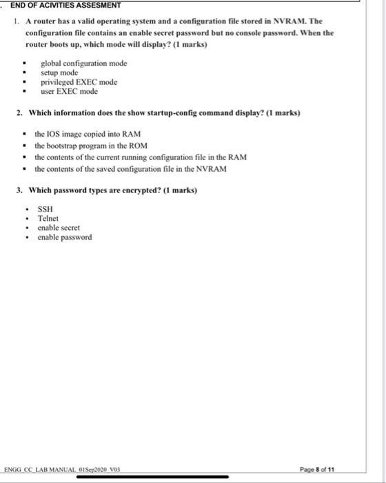 Solved Step 1: Enter privileged EXEC mode. You can access | Chegg.com