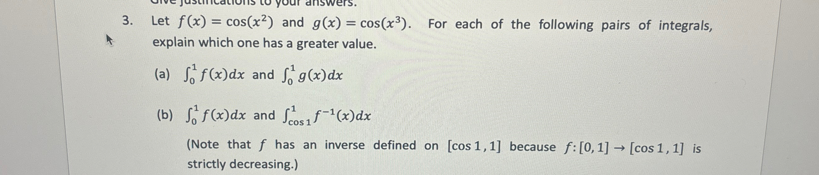 Solved Let f(x)=cos(x2) ﻿and g(x)=cos(x3). ﻿For each of the | Chegg.com