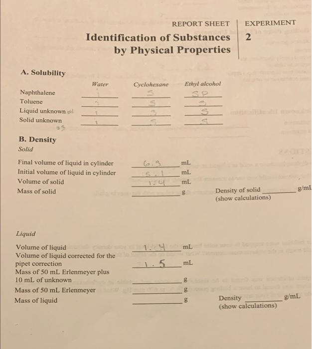 Solved EXPERIMENT REPORT SHEET Identification of Substances | Chegg.com