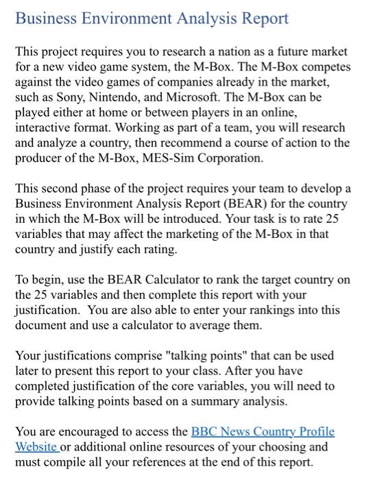 Business Environment Analysis Report This project | Chegg.com