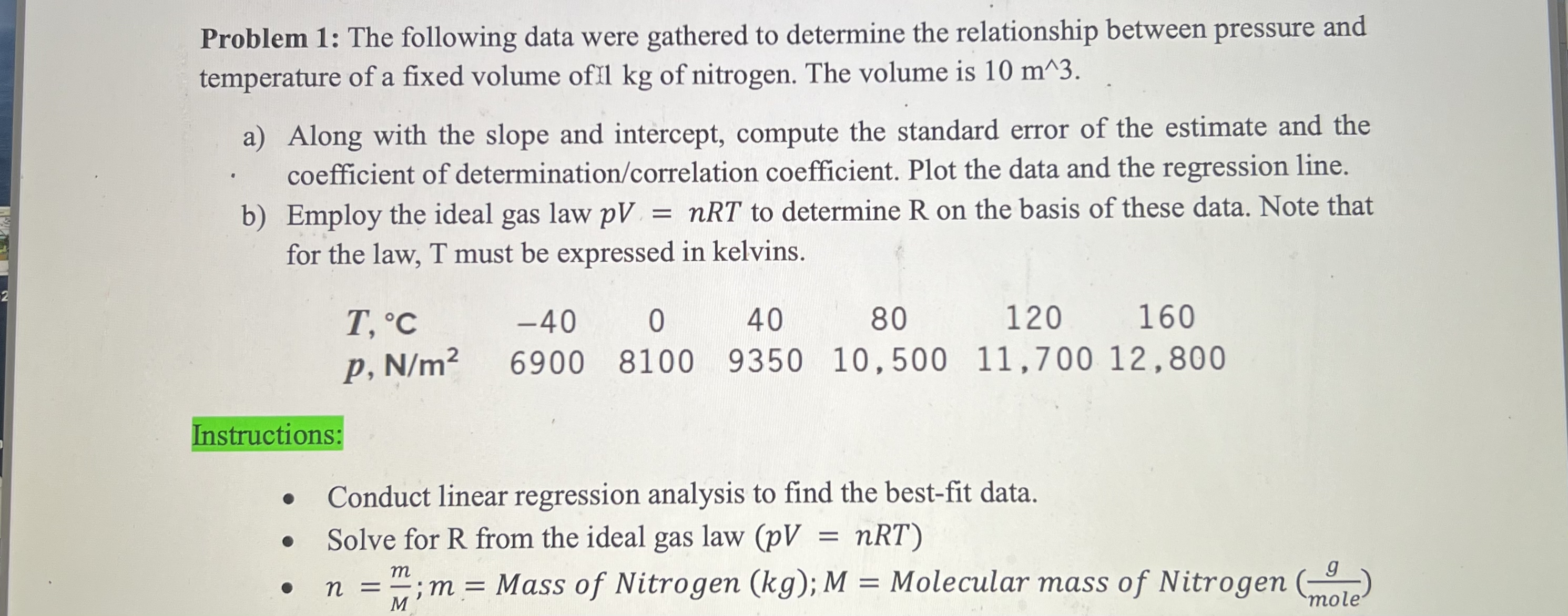 Solved MATLAB Code! Problem 1: The following data were | Chegg.com