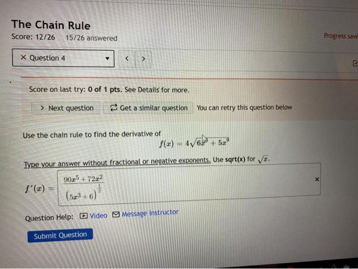Solved The Chain Rule Score: 12/26 15/26 answered Progress | Chegg.com