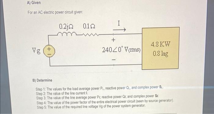 Solved For an AC electric power circuit given: B) Determine | Chegg.com