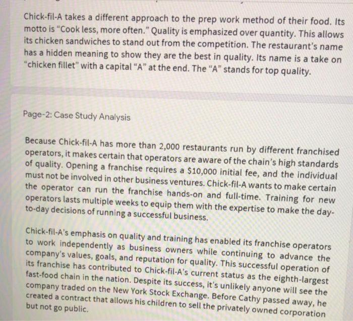 Solved Case Study Analysis [10 Marks] Chick-fil-A Earns | Chegg.com