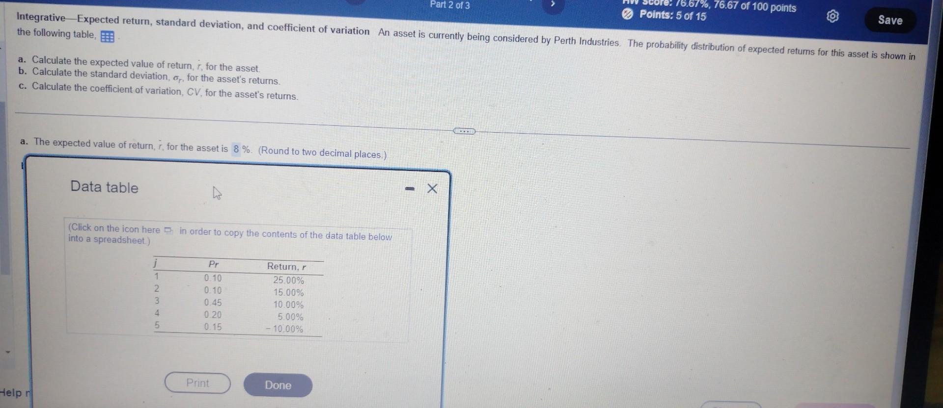Solved Integrative Expected Return Standard Deviation