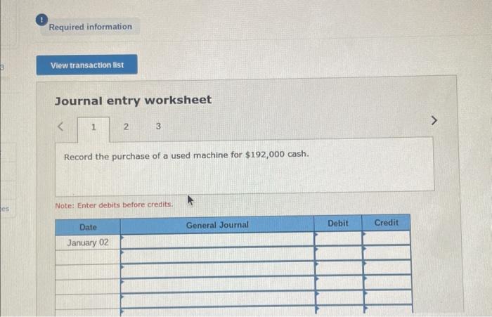 Journal entry worksheet Record the purchase of a used | Chegg.com