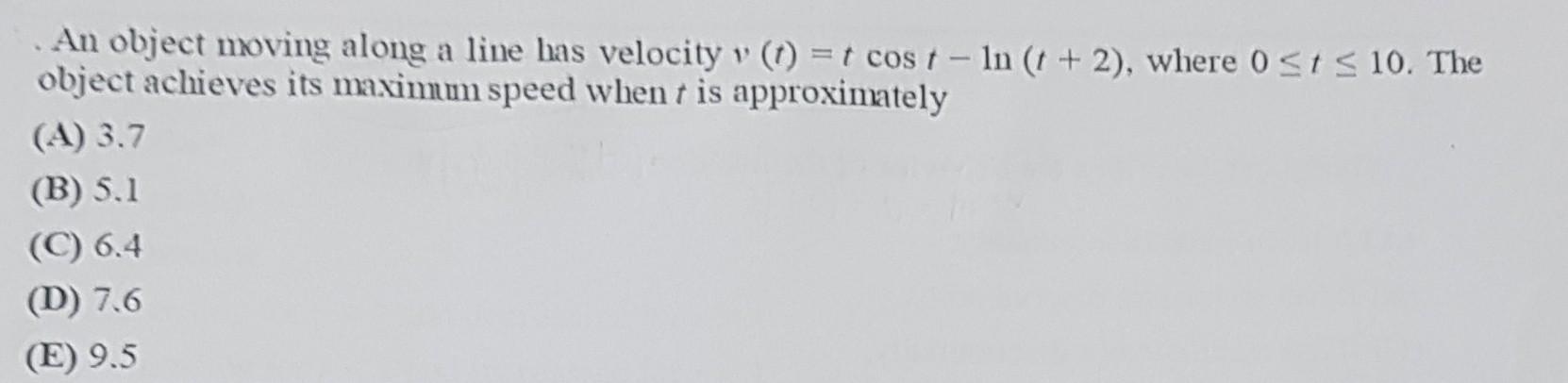 Solved An object moving along a line has velocity | Chegg.com