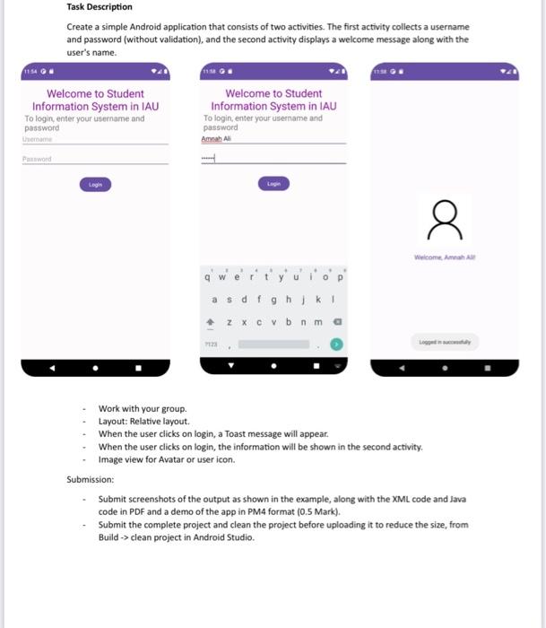 Solved Task Description Create a simple Android application | Chegg.com