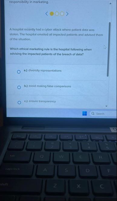 Solved responsibility in marketing.A hospital recently had a | Chegg.com