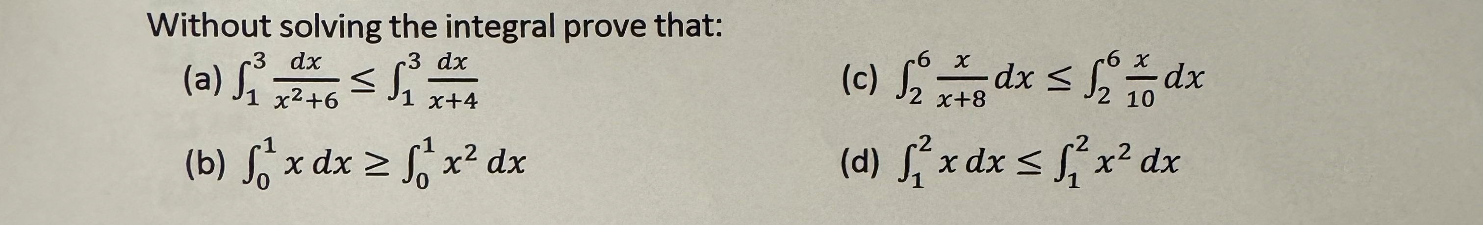 Solved Without solving the integral prove | Chegg.com