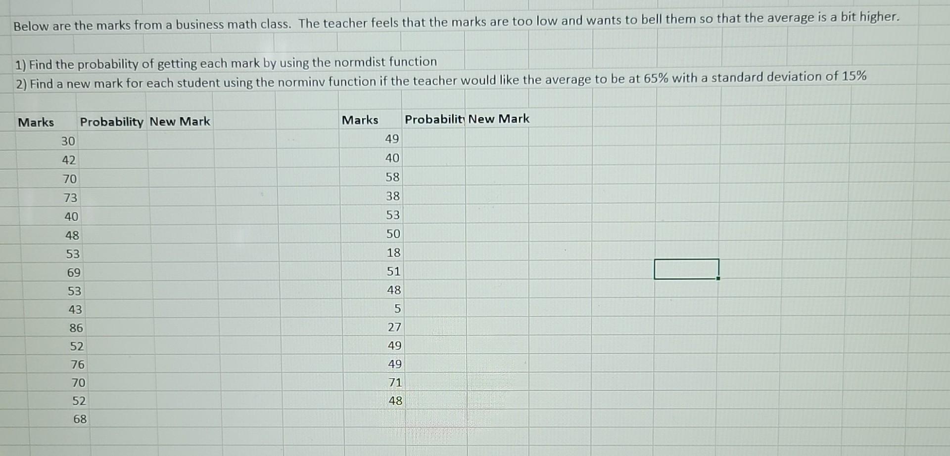 Solved Below are the marks from a business math class. The | Chegg.com