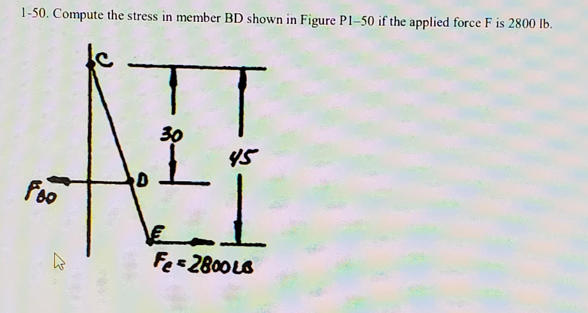 Solved 1-50. Compute the stress in member BD shown in Figure | Chegg.com