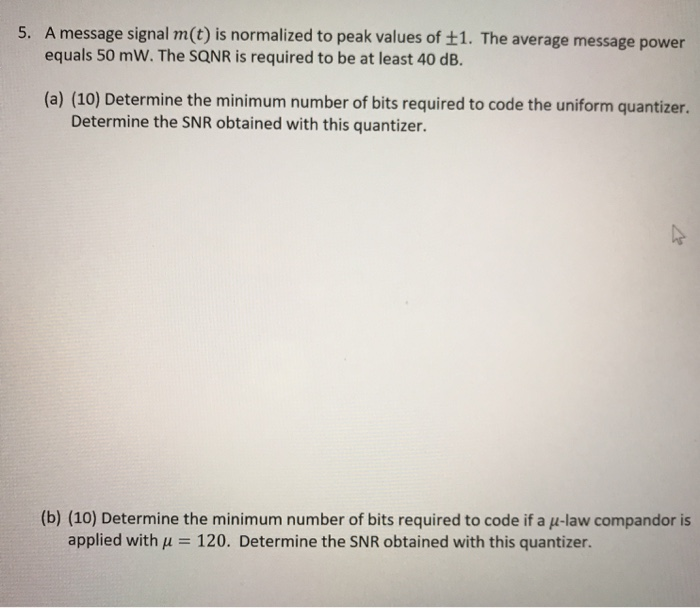 5. A message signal m(t) is normalized to peak values | Chegg.com