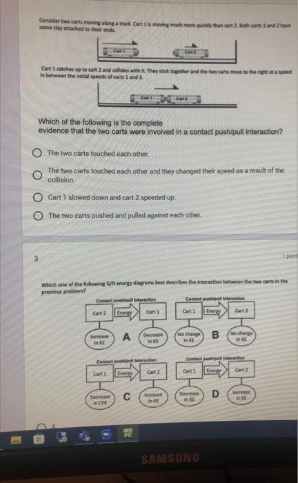Solved Consider two carts moving alond a track. Cart 1k | Chegg.com