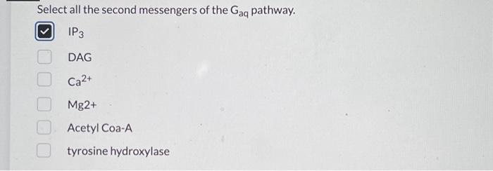 Solved Select all the second messengers of the Gaq pathway. | Chegg.com