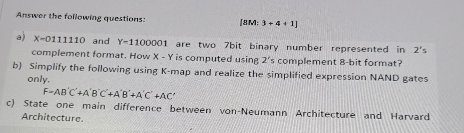 Solved Answer the following questions:8M:3+4+1a) x=0111110 | Chegg.com