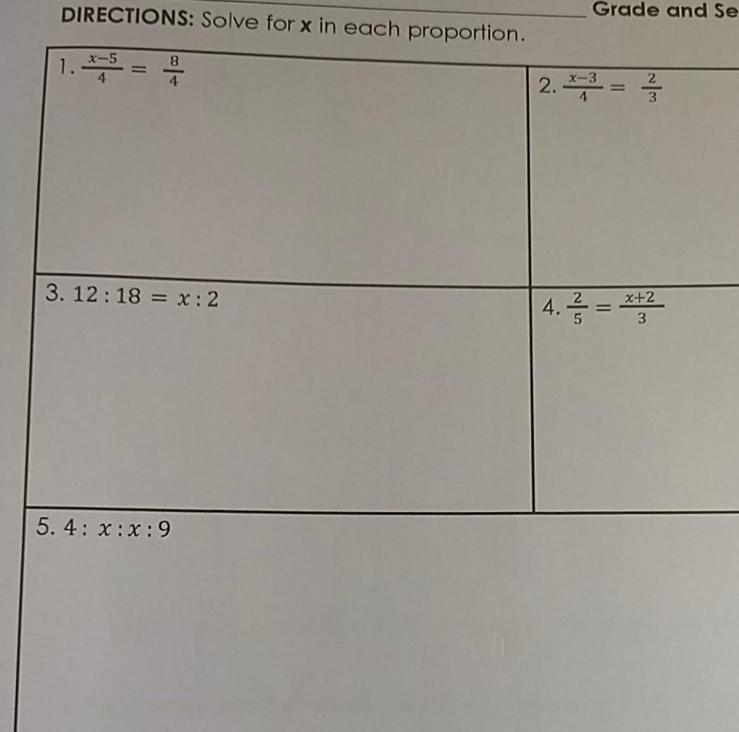 Solved DIRECTIONS: Solve for x in each proportion. Grade and | Chegg.com