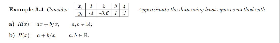 Solved Example 3.4 ﻿ConsiderApproximate the data using least | Chegg.com