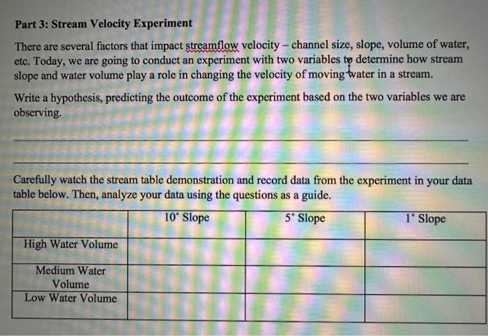 Part 1: Basic Stream Observations Using both the | Chegg.com
