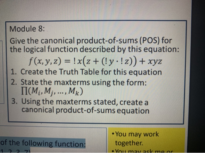 Solved Module 8: Give the canonical product-of-sums (POS) | Chegg.com